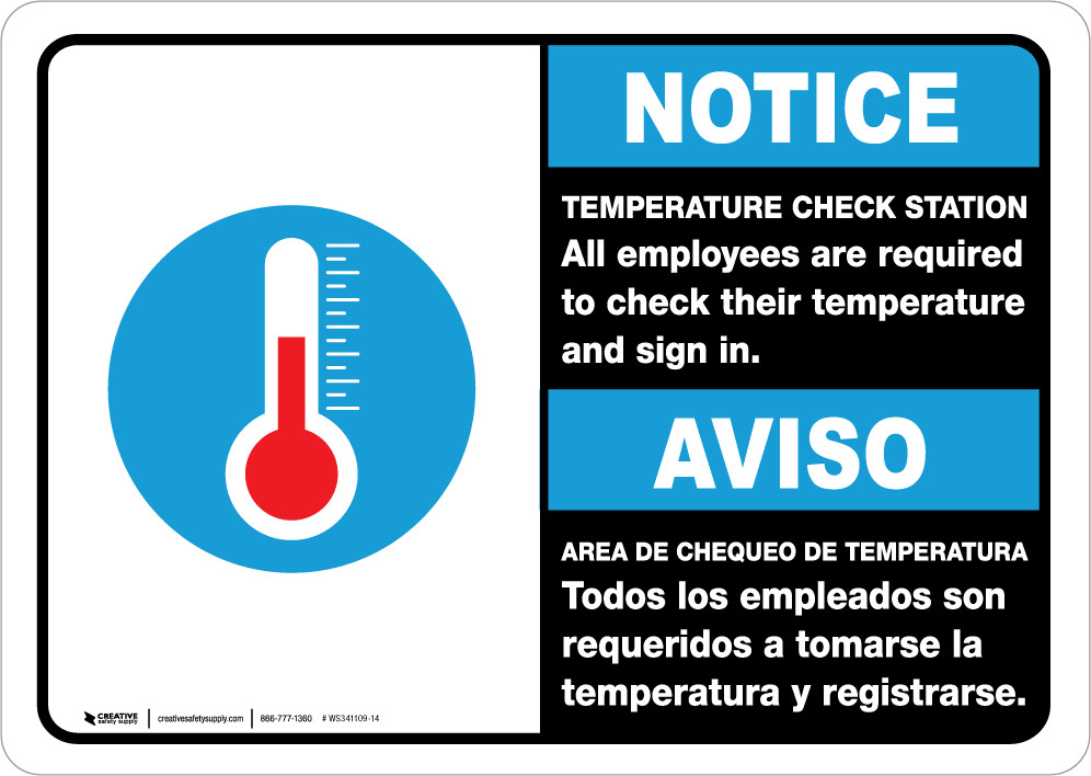 Notice: Temperature Check Station Employees Required Bilingual with ...