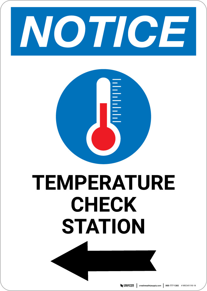 Notice: Temperature Check Station Left with Icon Portrait - Wall Sign ...