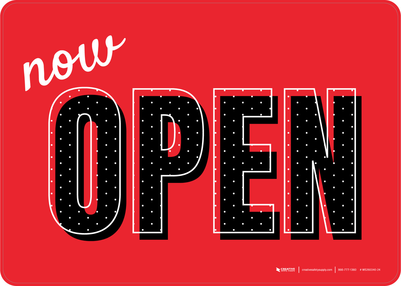 Now Open Red/Black Polka Dots Landscape - Wall Sign | 5S Today