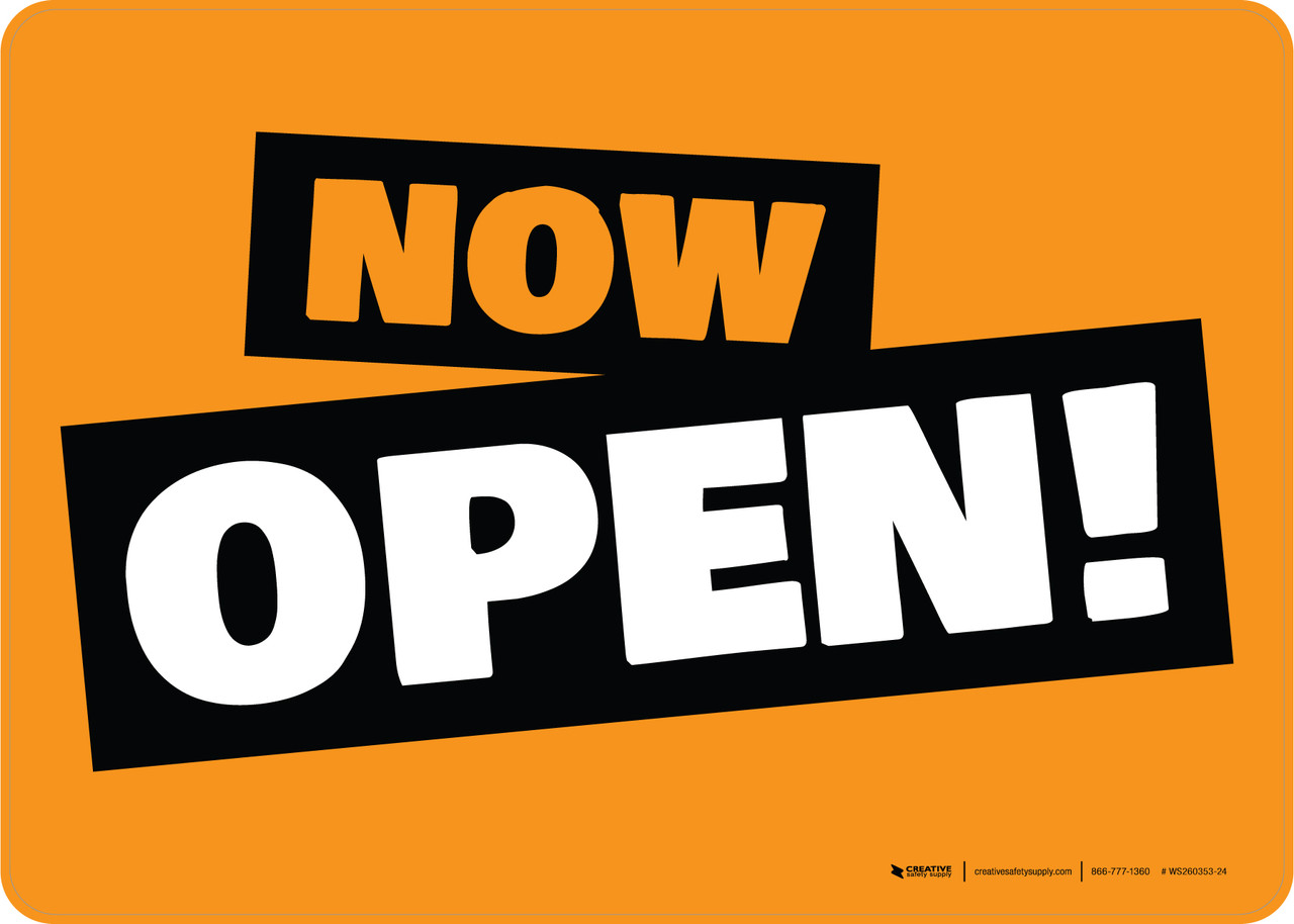 Now Open! Orange/Black/White Landscape - Wall Sign | 5S Today