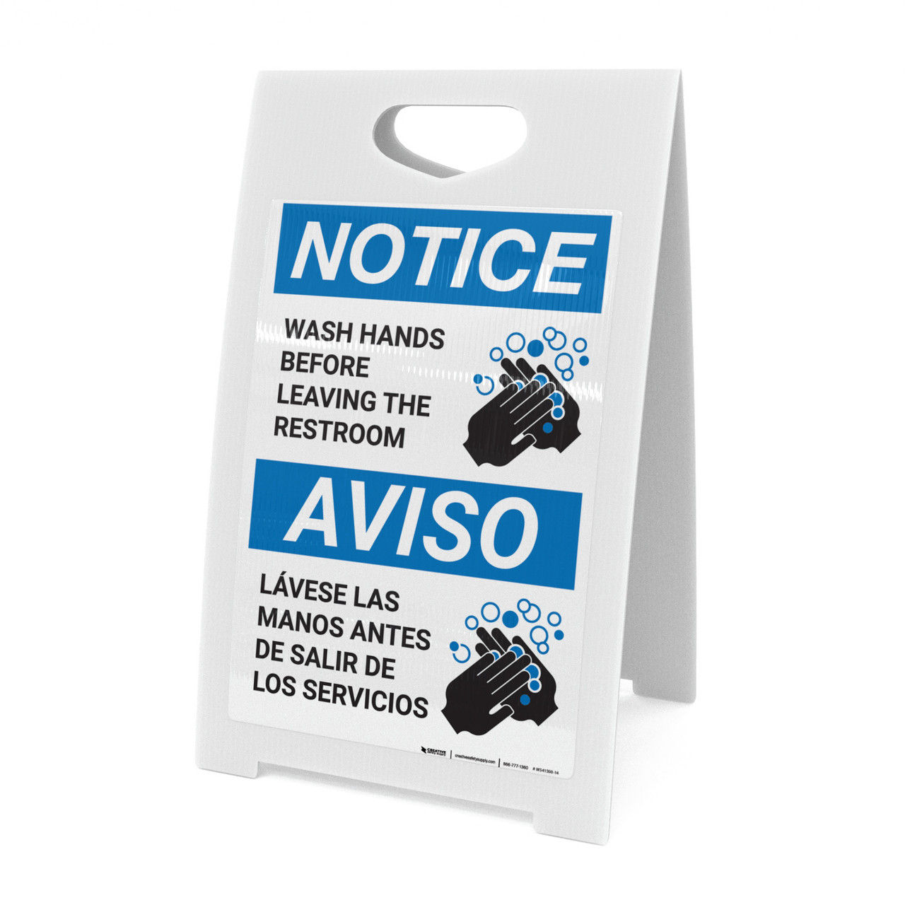 Notice: Wash Your Hands Before Leaving Restroom Bilingual with Icon ...