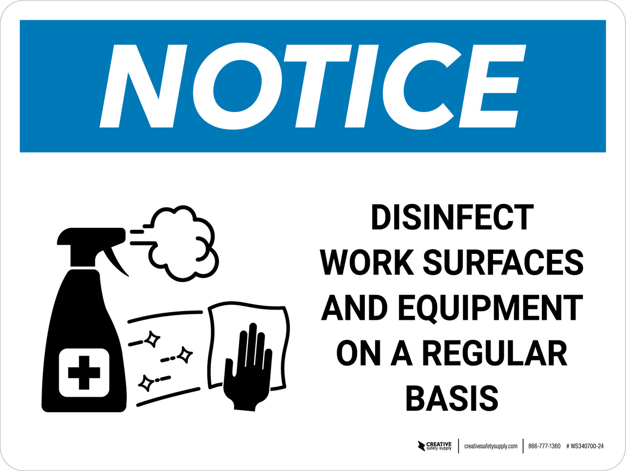 Notice: Disinfect Work Surfaces with Icon Landscape - Wall Sign | 5S Today