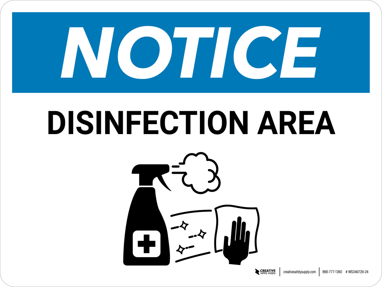 Notice: Disinfection Area with Icon Landscape - Wall Sign | 5S Today