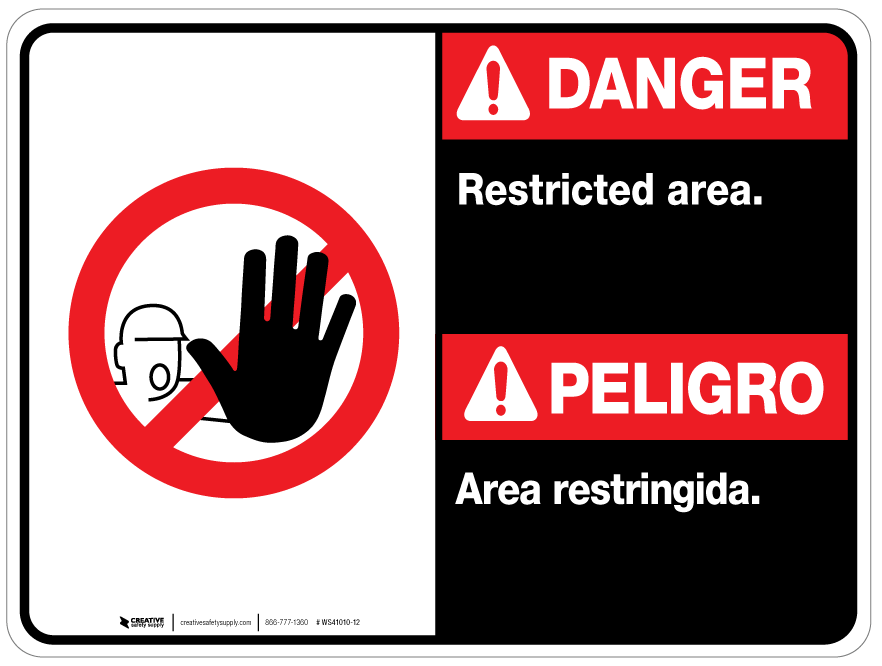 Bilingual Danger Restricted Area - Wall Sign | 5S Today