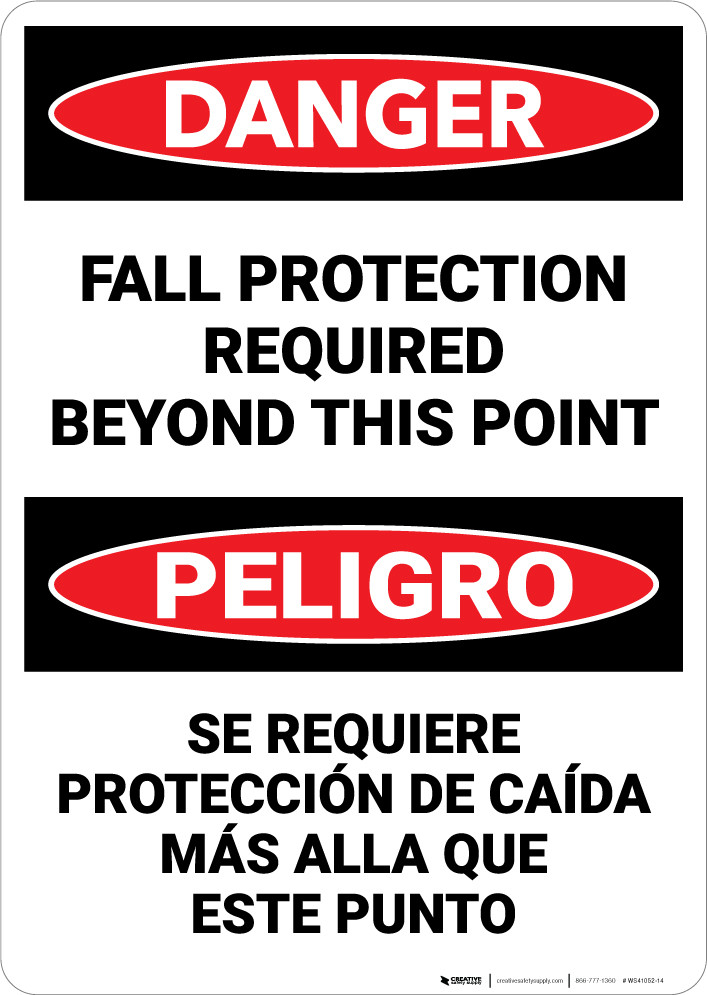 Danger: Fall Protection Required Beyond This Point Bilingual - Wall ...