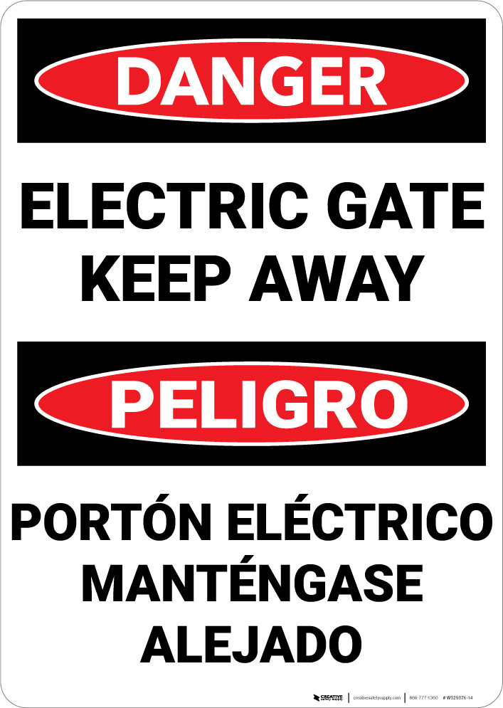 Danger: Electric Gate Keep Away Bilingual Spanish - Wall Sign | 5S Today