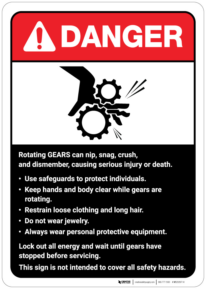 Danger: Rotating Gears Guidelines ANSI - Wall Sign | 5S Today
