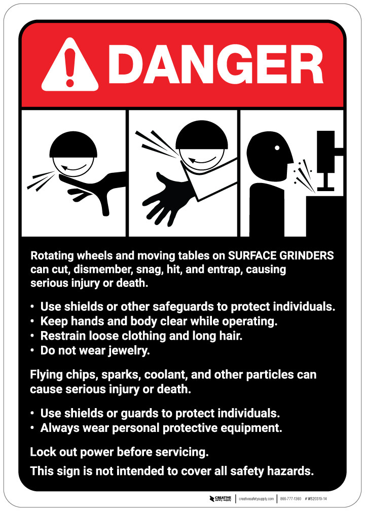 Danger: Surface Grinder Machine Guidelines ANSI - Wall Sign | 5S Today
