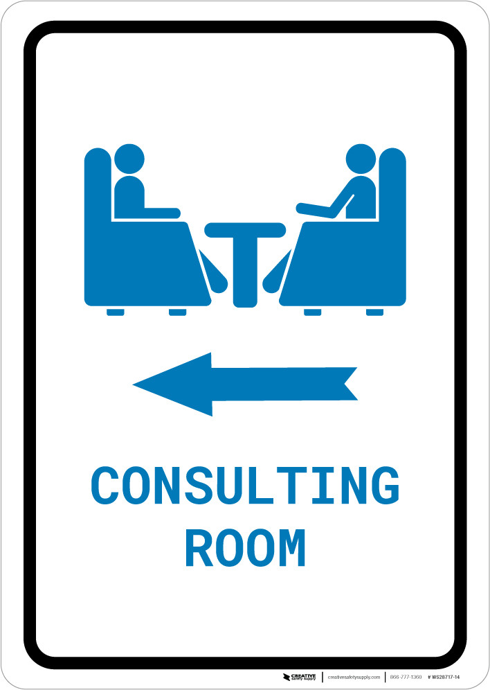 Consulting Room Left Arrow with Icon Portrait v2 - Wall Sign | 5S Today