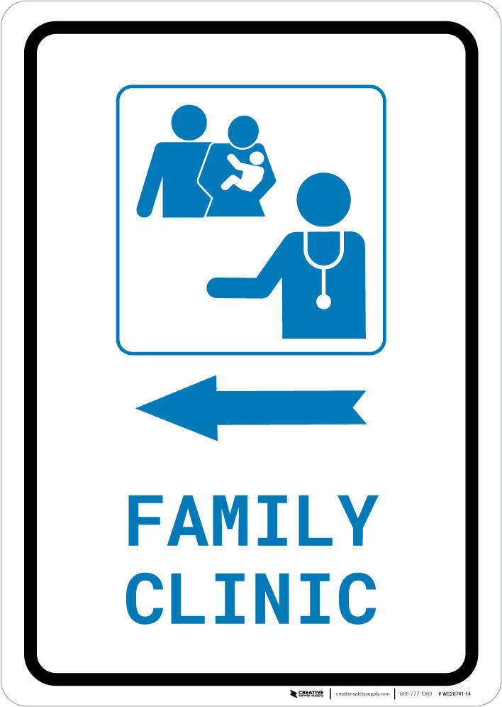 Family Clinic Left Arrow with Icon Portrait v2 - Wall Sign | 5S Today
