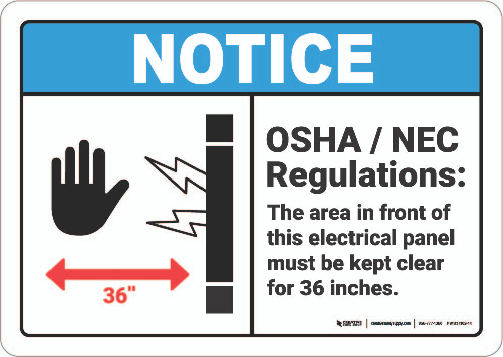 Notice: OSHA NEC Electrical Panel Regulations - Wall Sign | 5S Today