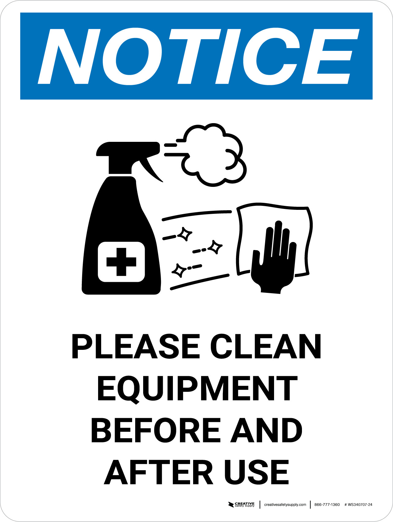 Notice: Please Clean Equipment with Icon Portrait - Wall Sign | 5S Today