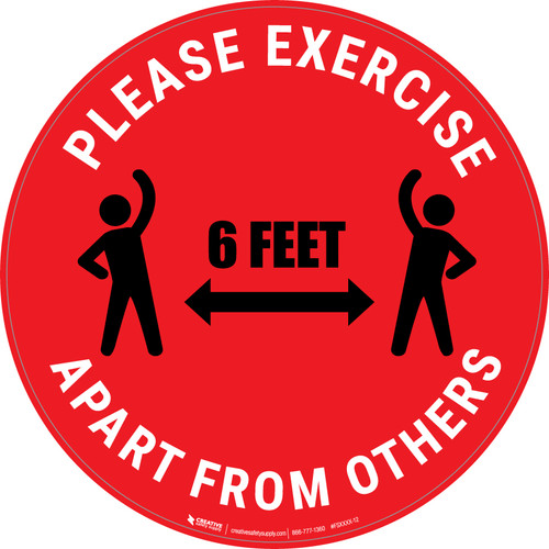 Please Exercise 6Ft Apart From Others With Icons Red - Circular - Floor ...