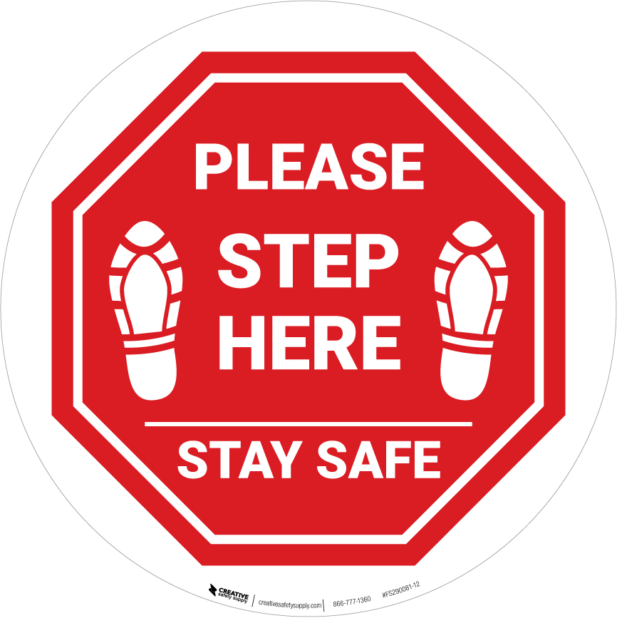 Please Step Here Stay Safe Shoe Prints STOP Circular - Floor Sign | 5S ...