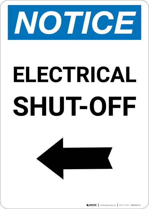 Notice: Electrical Shut-Off Portrait with Left Arrow | 5S Today