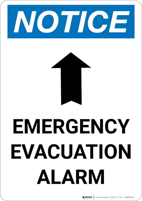 Notice: Emergency Evacuation Alarm with Up Arrow Portrait | 5S Today