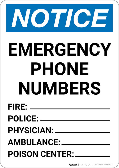 Notice: Emergency Phone Numbers Portrait | 5S Today