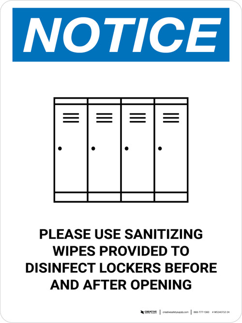 Notice Please Use Sanitizing Wipes To Disinfect Lockers with Icon ...