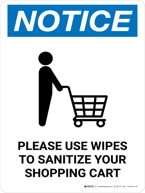 Notice: Please Use Wipes To Sanitize Shopping Cart with Icon Portrait ...
