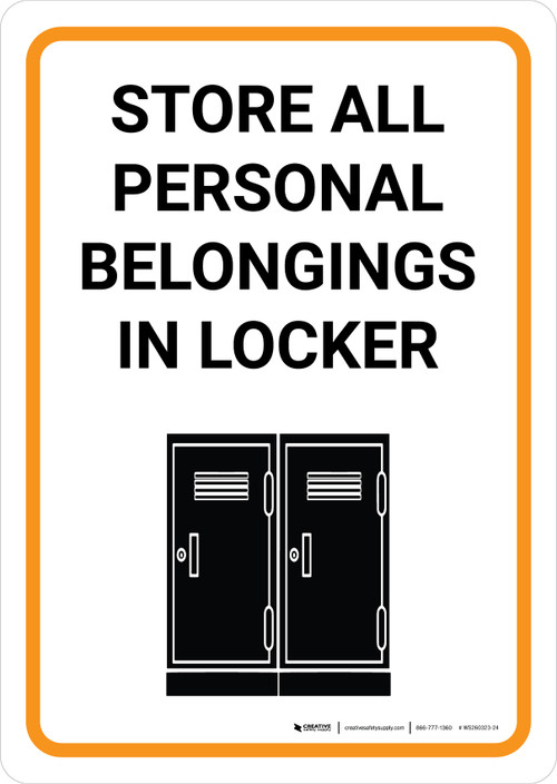 Store All Personal Belongings In Locker with Icon Portrait - Wall Sign ...