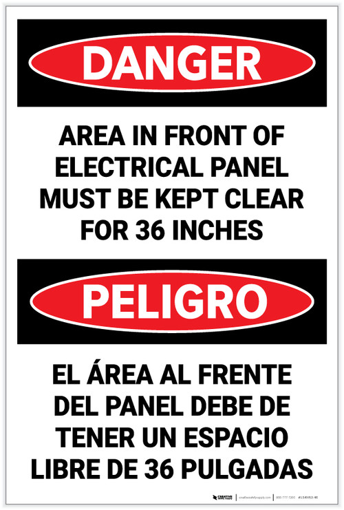 Danger: Keep Electrical Panel Clear Danger Bilingual - Label
