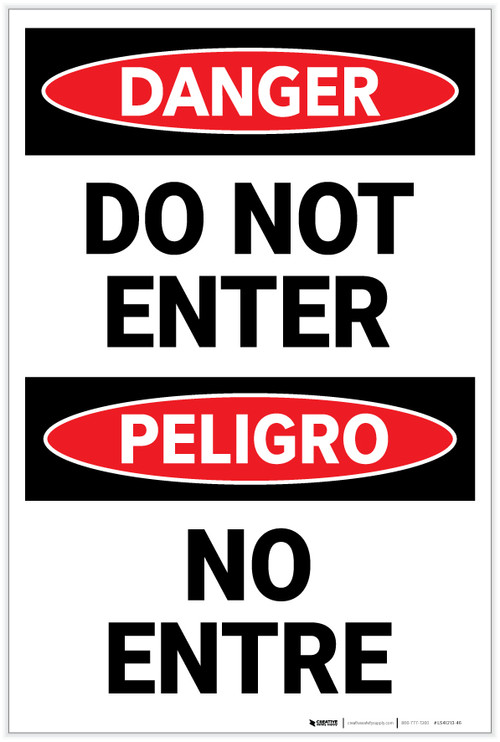 Danger: Do Not Enter Bilingual Spanish - Label
