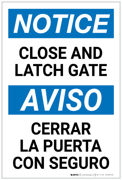 Please: Close And Latch Gate Bilingual Spanish - Label | 5SToday.com