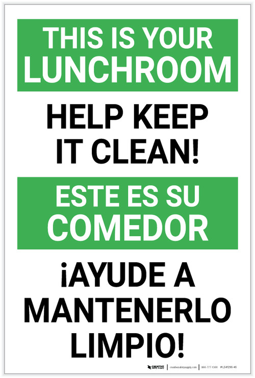 This is Your Lunchroom - Help Keep it Clean Bilingual Spanish - Label ...