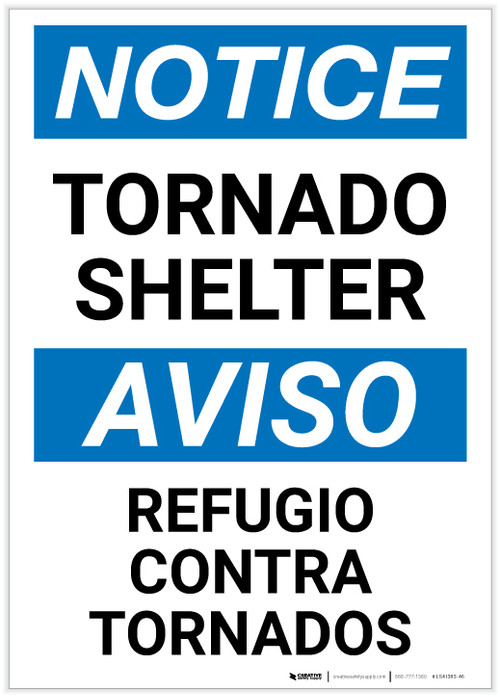 Notice: Bilingual Tornado Shelter Portrait - Label | 5SToday.com