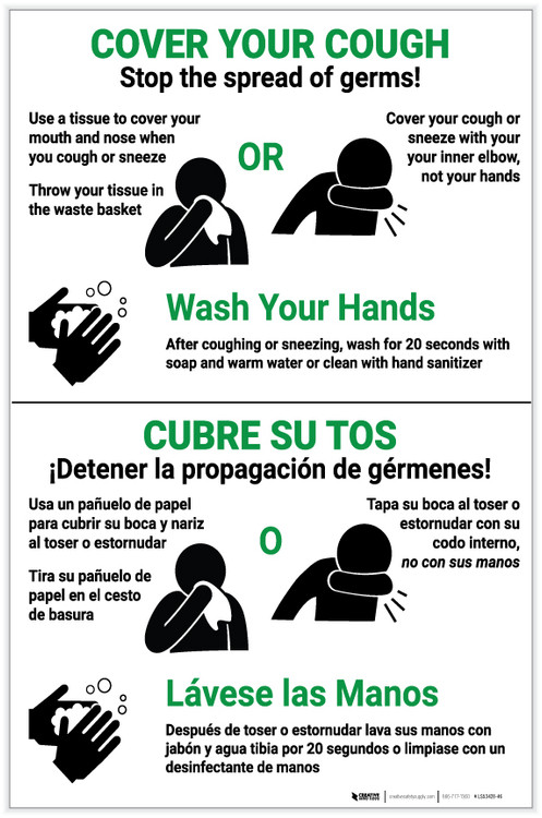 Cover Your Cough - Stop the Spread of Germs Bilingual with Icons ...
