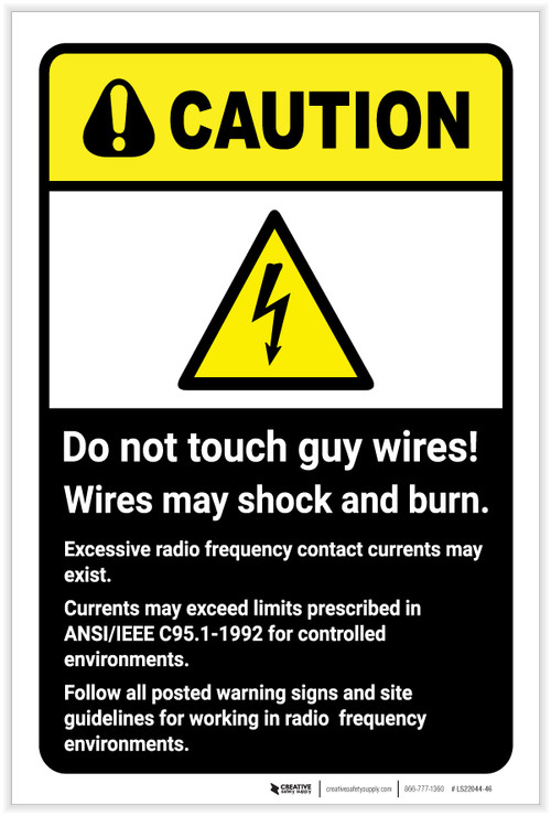 Caution: Do Not Touch Guy Wires ANSI with Hazard Icon Portrait - Label