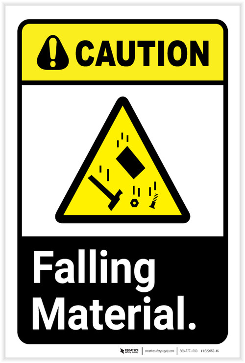 Caution: Falling Material ANSI with Hazard Icon Portrait - Label