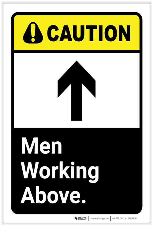Caution: Men Working Above ANSI Portrait - Label | 5SToday.com
