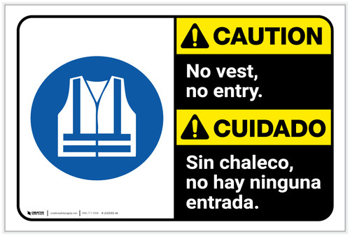 Caution: No Entry Without Vest ANSI Landscape - Label | 5SToday.com