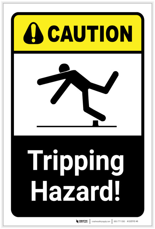 Caution: Tripping Hazard ANSI Portrait - Label | 5SToday.com