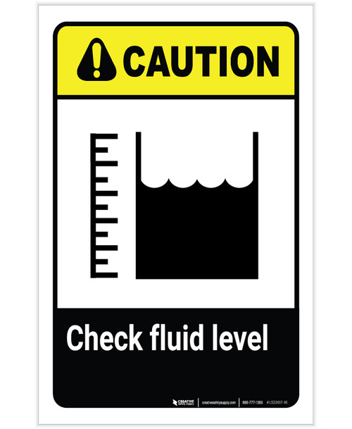 Caution: Check Fluid Level with Icon Portrait - Label | 5SToday.com