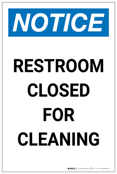 Notice: Restroom Closed for Cleaning Portrait - Label