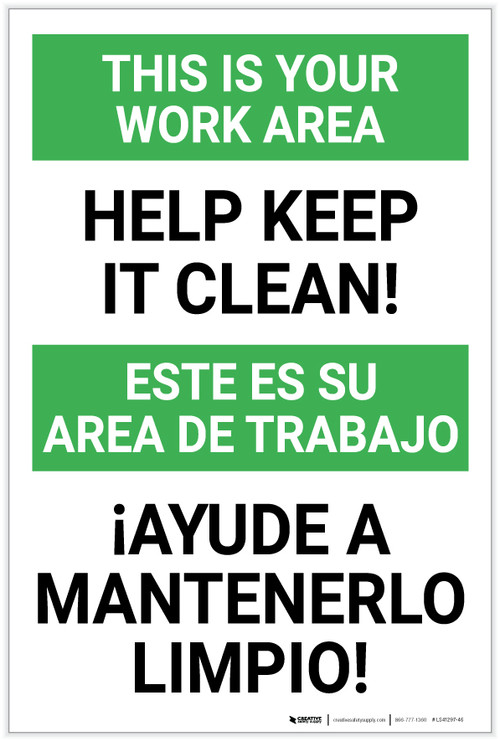 This is Your Work Area: Help Keep it Clean Bilingual Spanish - Label ...