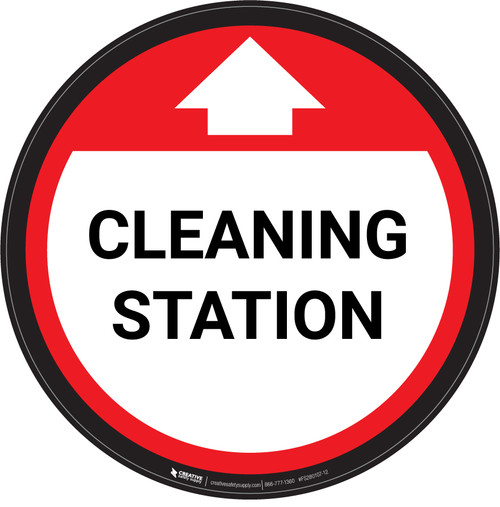 Cleaning Station With Arrow Red - Circular - Floor Sign | 5S Today