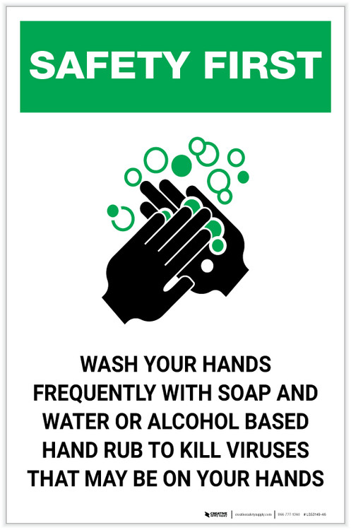 Safety First: Wash Hands Frequently Portrait - Label