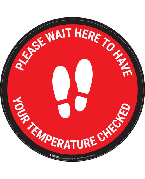 Please Wait Here Temperature Check With Icon Red - Circular - Floor ...