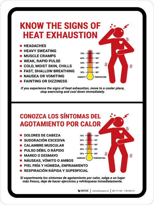 Know The Signs Of Heat Exhaustion Bilingual Portrait - Wall Sign