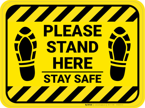 Please Stand Here Stay Safe Shoe Prints Hazard Stripes Rectangle ...