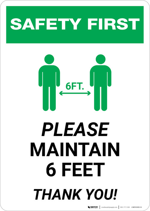 Safety First: Please Maintain 6 Feet with Icon Portrait - Wall Sign ...