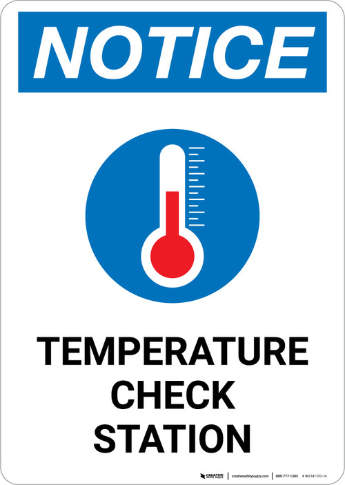 Notice: Temperature Check Station with Icon Portrait - Wall Sign | 5S Today