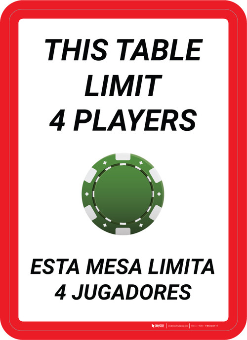 This Table Limit 4 Players Bilingual Portrait with Poker Chip Emoji ...