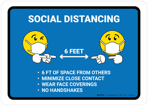 Social Distancing 6 Feet with Emojis Blue Landscape - Wall Sign | 5S Today