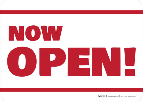 Now Open! White/Red Landscape - Wall Sign | 5S Today
