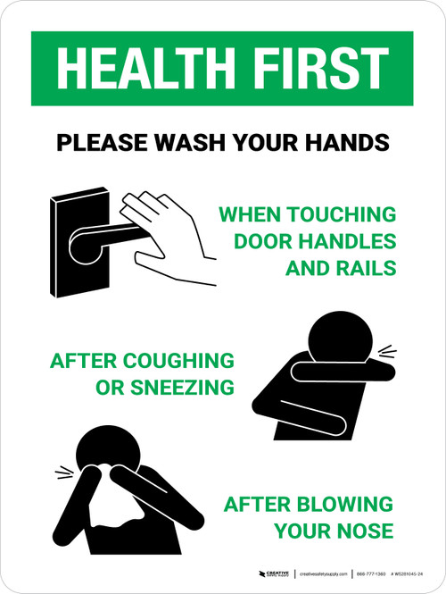 Health First: Please Wash Your Hands with Icons Portrait - Wall Sign ...