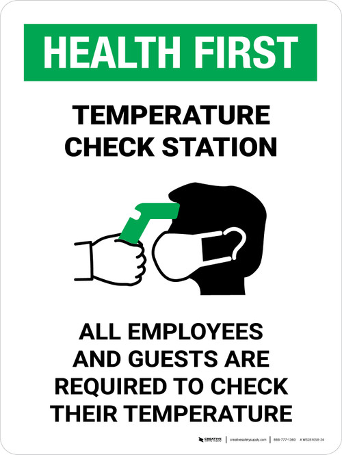 Health First: Temperature Check Station with Icon Portrait - Wall Sign ...